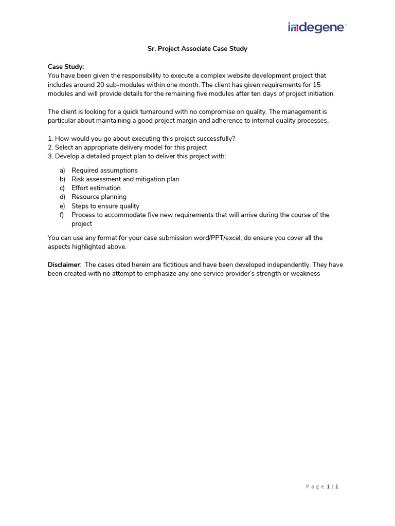 Sr. Project Associate Case Study Case Study | PDF