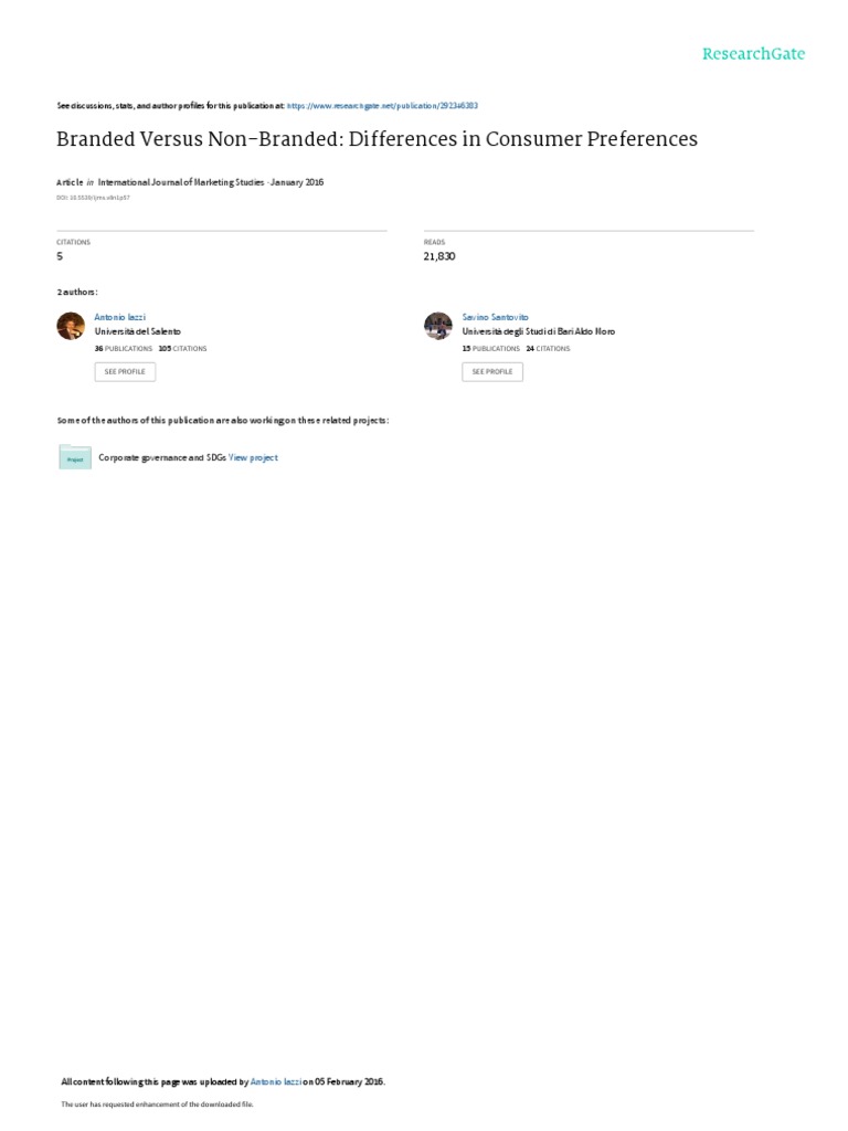 Branded Versus Non-Branded Differences in Consumer | PDF | Brand ...