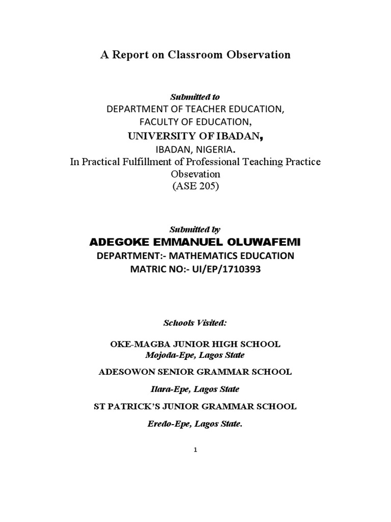 A Report On Classroom Observation | PDF | Teachers | Schools