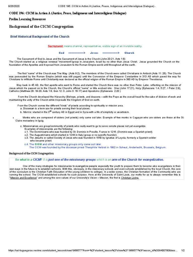 Background of CICM Congregation | PDF | Catholic Church | Acts Of The ...