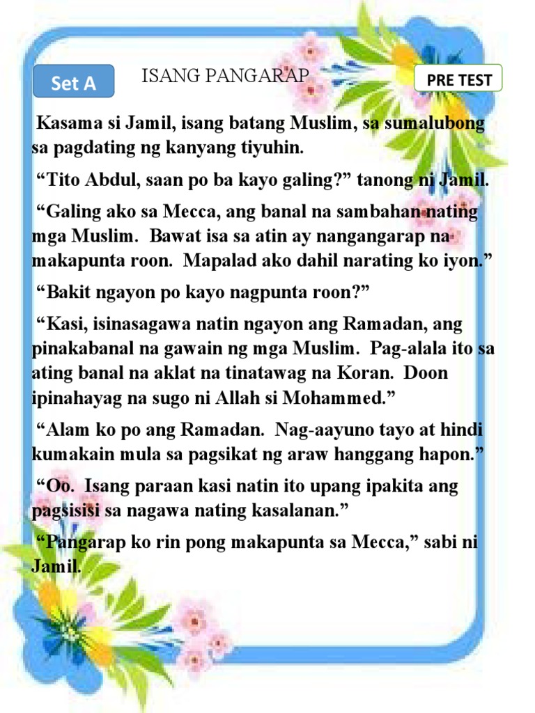 Pre-Post Test Filipino | PDF