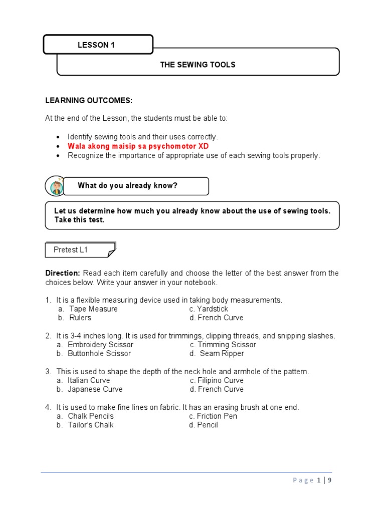 Sewing Tools Identification Guide | PDF | Sewing | Scissors