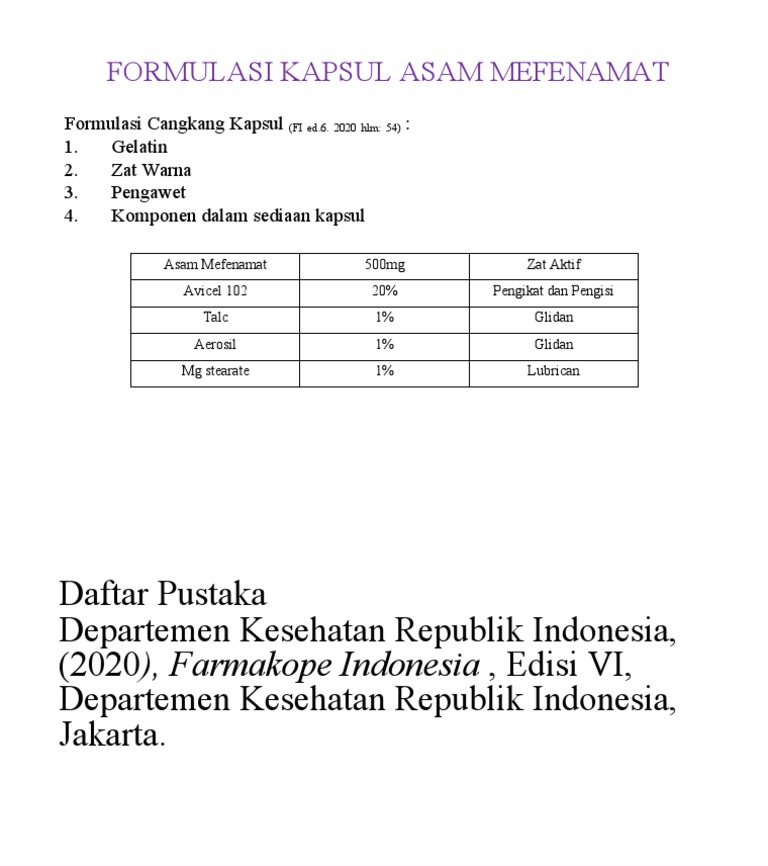 Formulasi Kapsul Asam Mefenamat Dikonversi | PDF