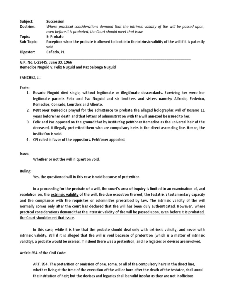 Nuguid vs. Nuguid | PDF | Will And Testament | Inheritance