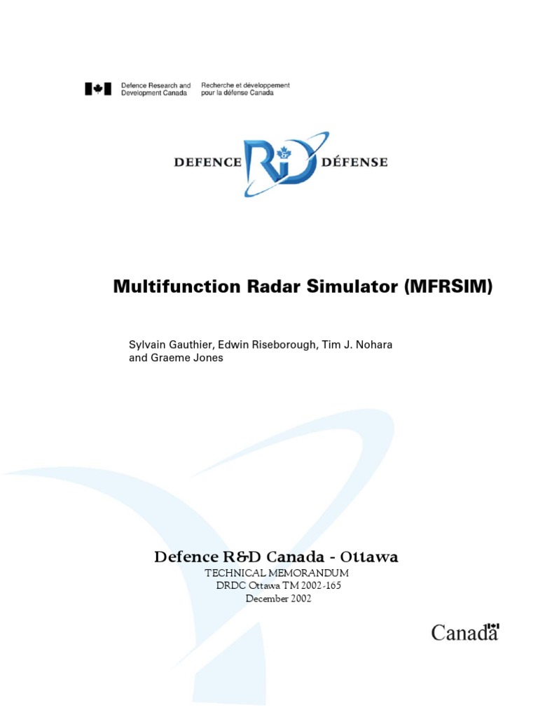 Multifunction Radar Simulator (MFRSIM) : Defence R&D Canada - Ottawa | PDF | Radar | Monte Carlo ...
