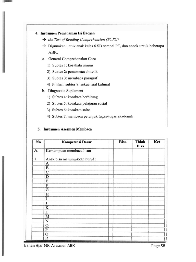Contoh Instrumen Asesmen Membaca | PDF
