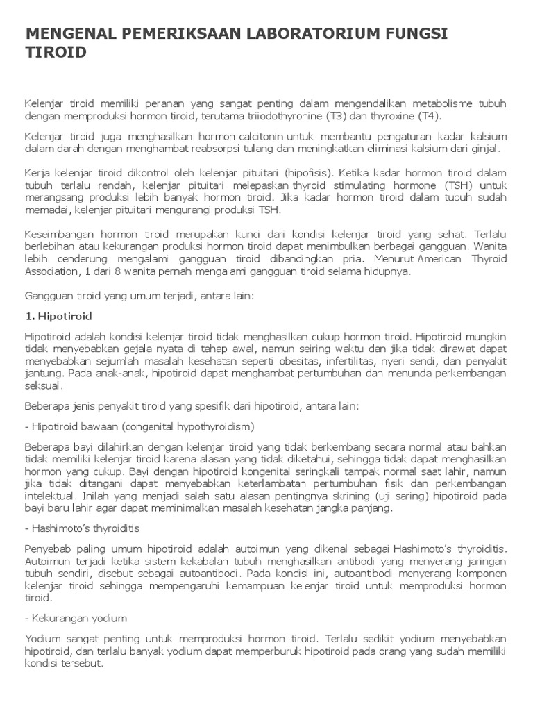 Pemeriksaan Laboratorium Tiroid | PDF