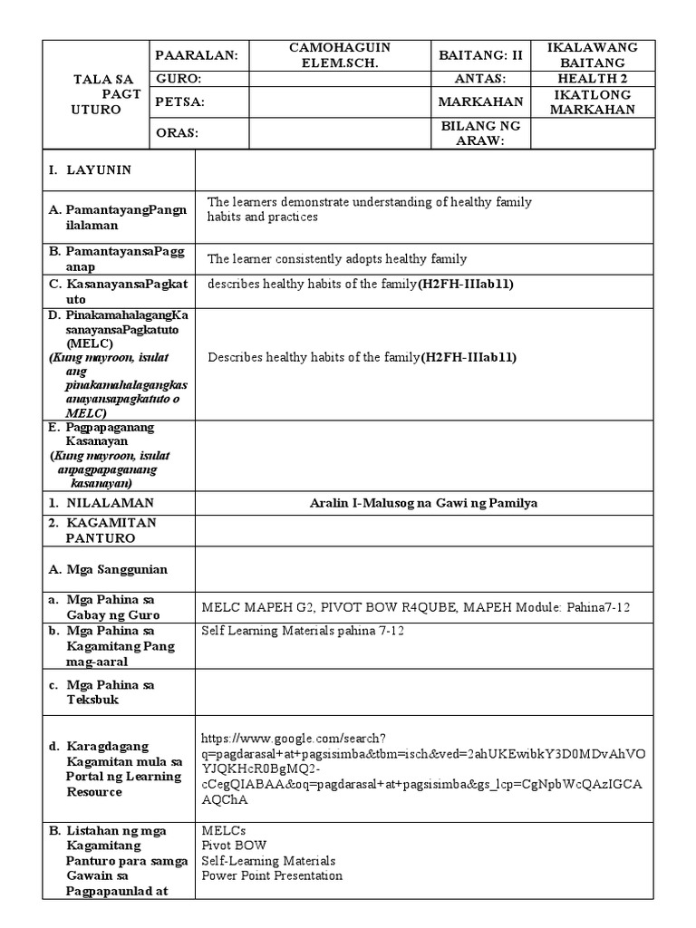 Lesson Exemplar Q3 W1 Health Grade 2 | PDF
