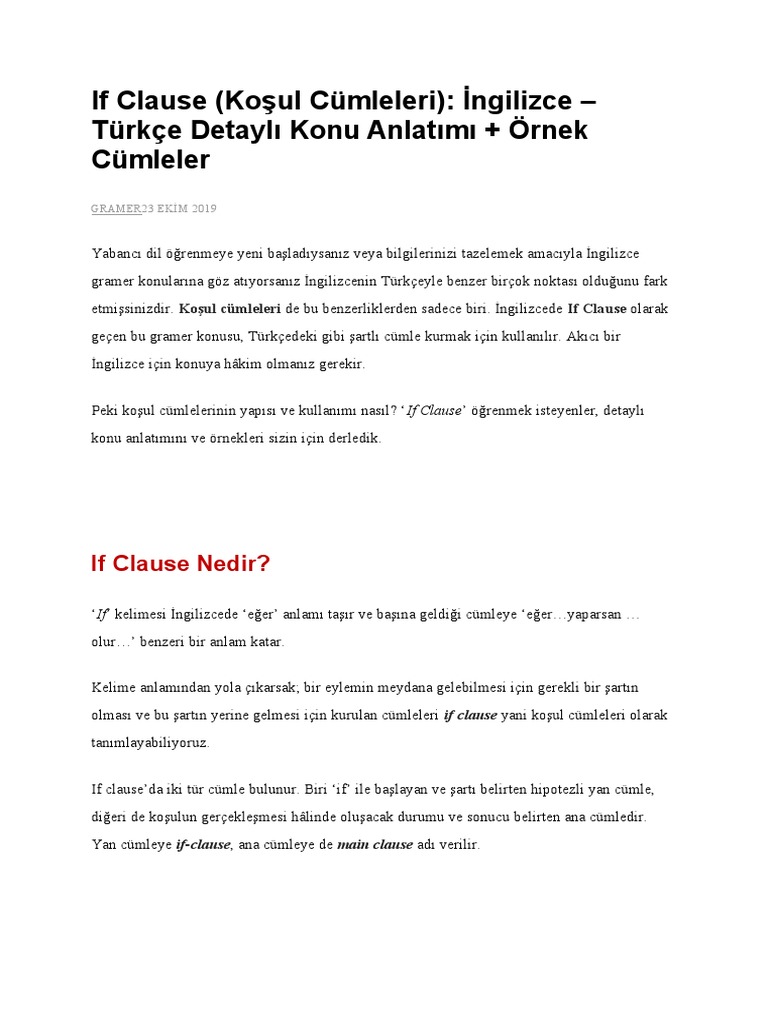 3c-If Clause (Koşul Cümleleri) İngilizce - Türkçe Detaylı Konu Anlatımı ...