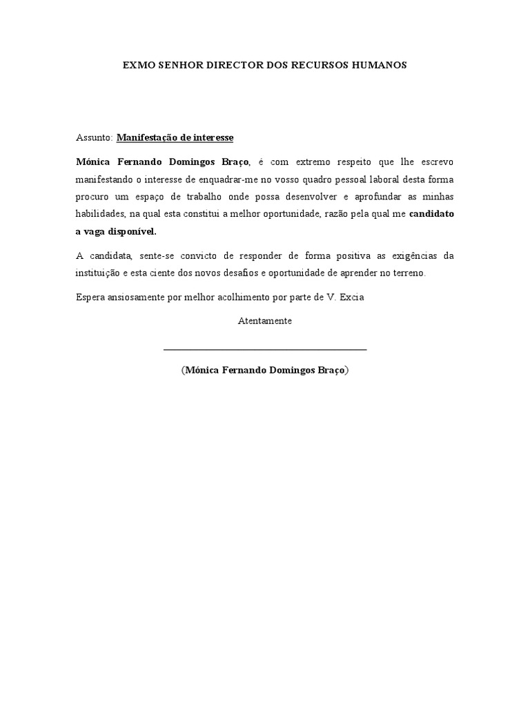 Exmo Senhor Director Dos Recursos Humanos | PDF | Ciências Sociais