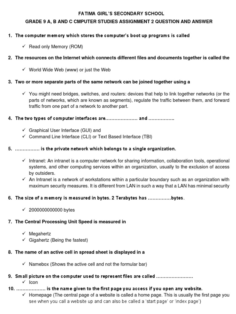 Grade 9 Assignment 2 | Download Free PDF | Computer Network | World ...