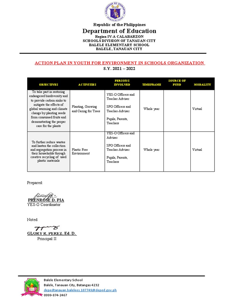 Department of Education: Action Plan in Youth For Environment in ...