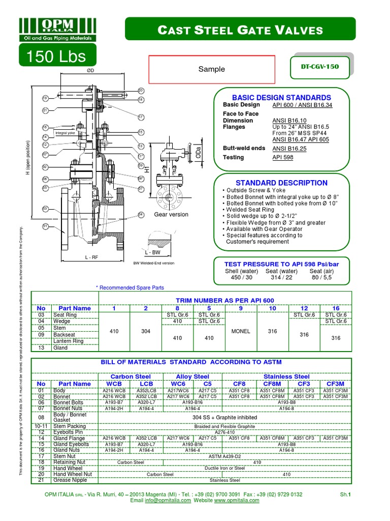 Cast Steel Gate Valve (Sample) | PDF | Valve | Steel