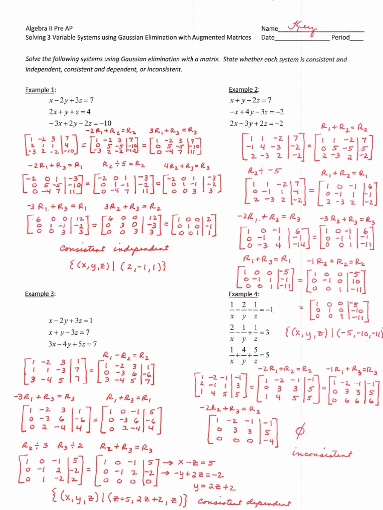 Solving 3 Variable Systems Using Gaussian Elimination With Augmented ...