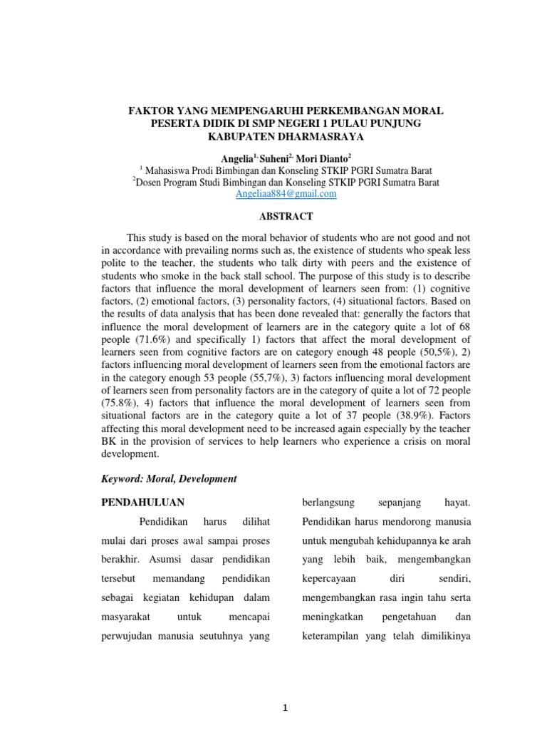Faktor Yang Mempengaruhi Perkembangan Moral Peserta Didik Di SMP N 1 Pulau Punjung Kota ...