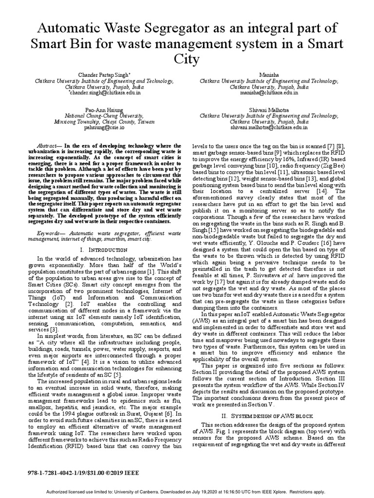 Automatic Waste Segregator As An Integral Part of Smart Bin For Waste ...