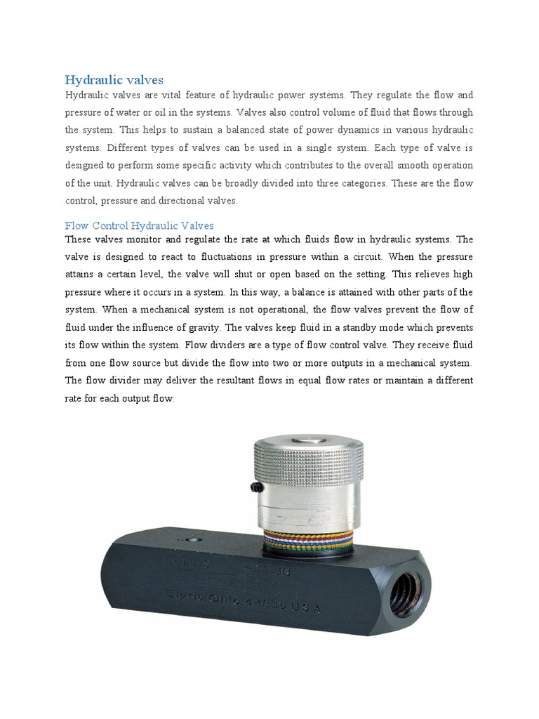 Flow Control Hydraulic Valves | PDF | Valve | Fluid Dynamics