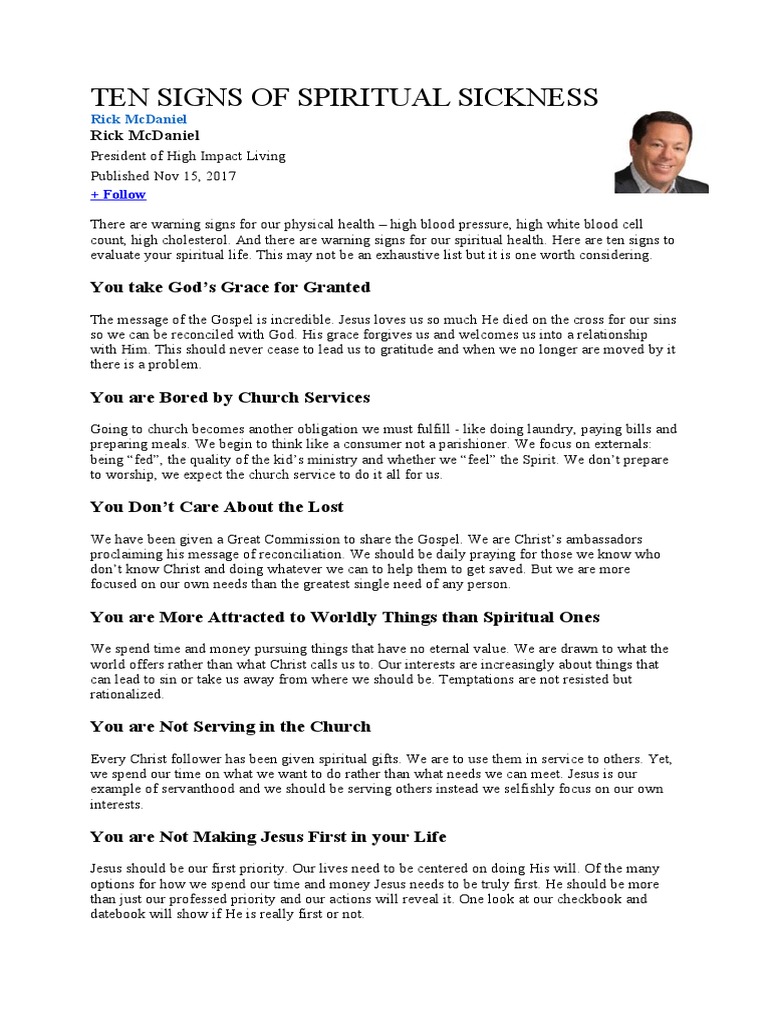 Ten Signs of Spiritual Sickness | PDF | Jesus | Aaron