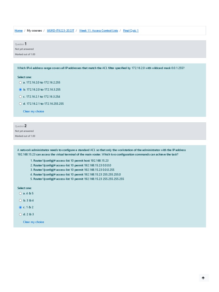 Data Communications and Networking 2 - Final Quiz 1 | PDF | Router ...