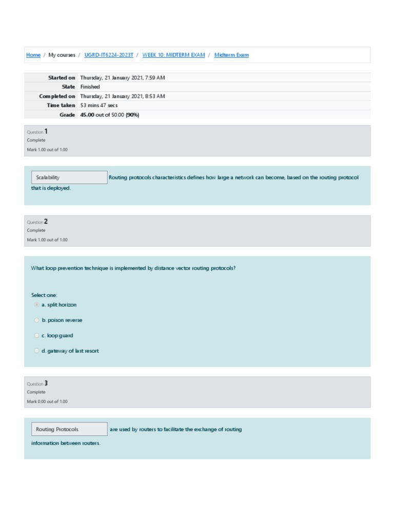 Data Communication and Networking 3 - Midterm Exam | PDF | Routing | Information And ...