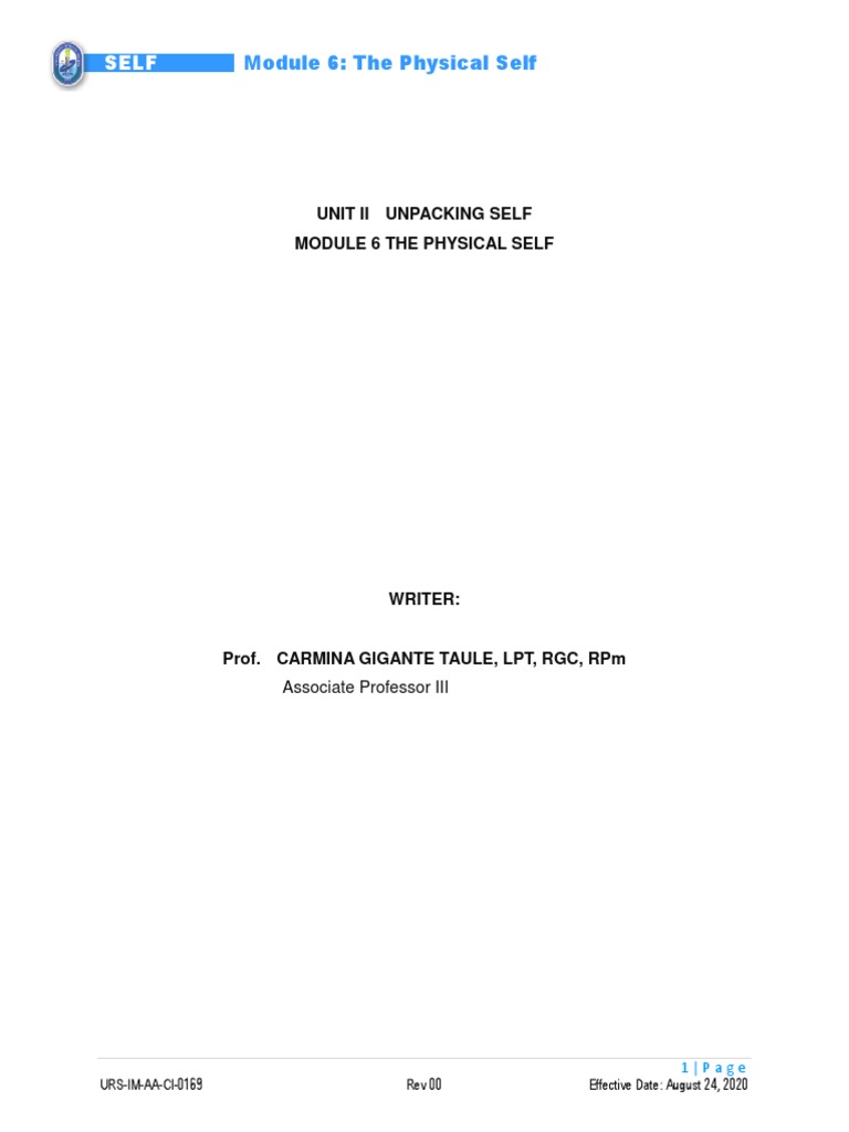 Unit Ii Unpacking Self Module 6 The Physical Self | PDF | Adolescence | Self Concept