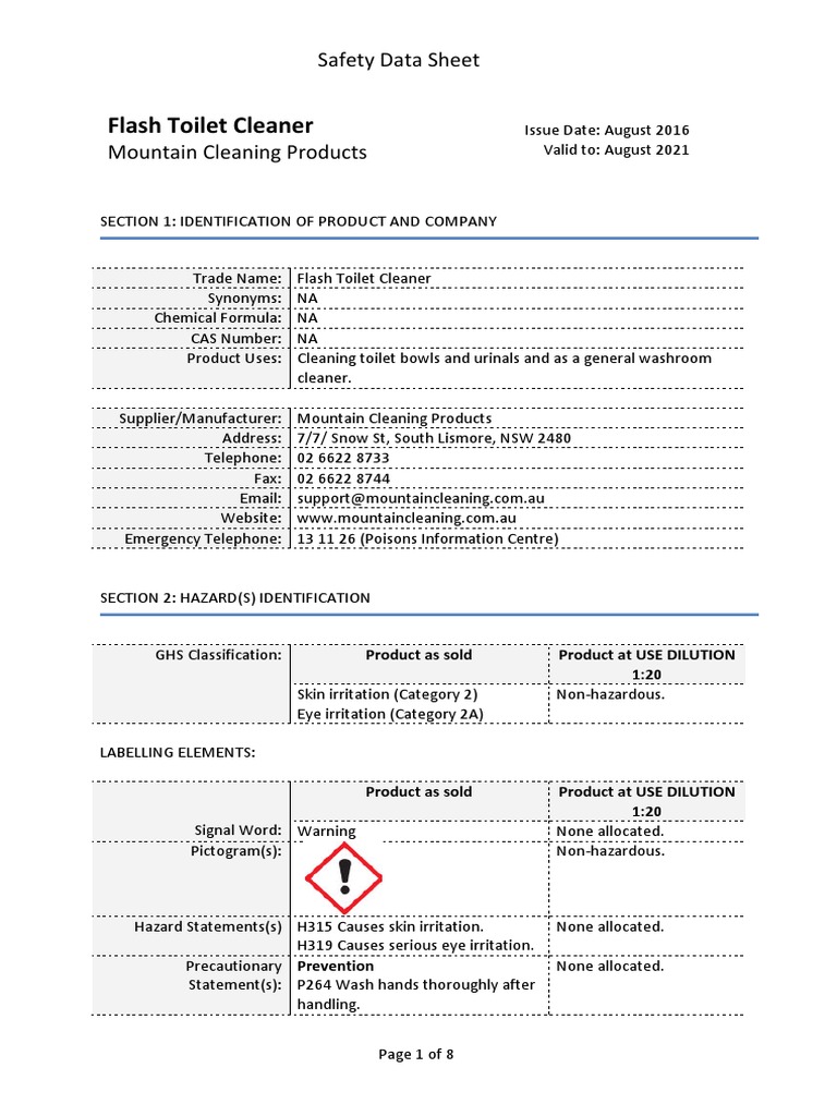 Flash Toilet Cleaner | PDF | Dangerous Goods | Chemistry
