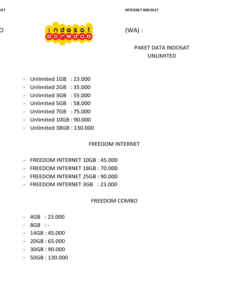 Indosat Data Package Prices 2023 | PDF | Technology & Engineering