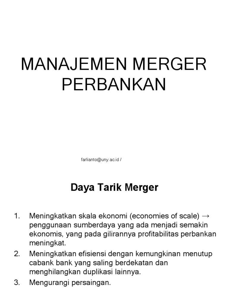 Manajemen Merger Perbankan: Strategi & Nilai | PDF | Pengelolaan ...
