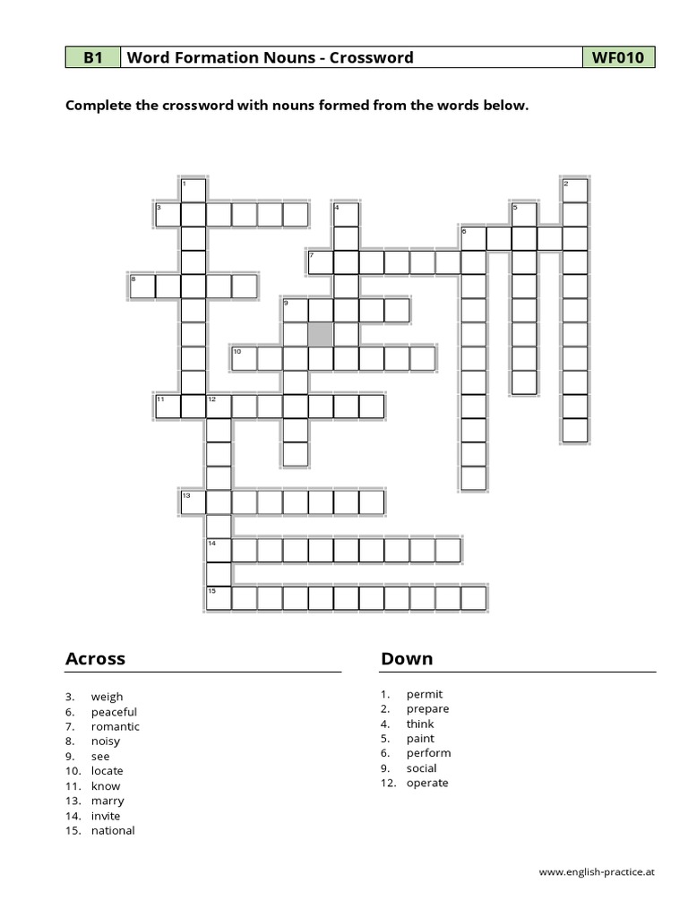 Wf010 Nouns Crossword | PDF | Word Puzzles