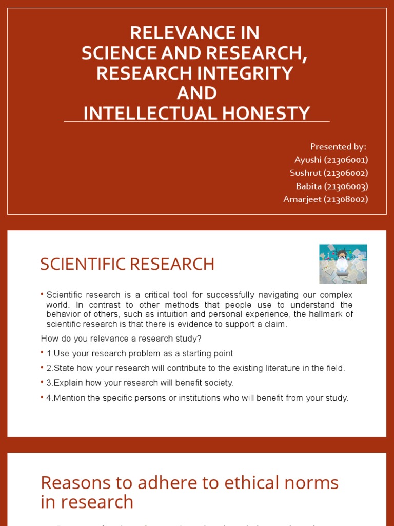 Relevance in Science and Research, Research Integrity AND Intellectual ...