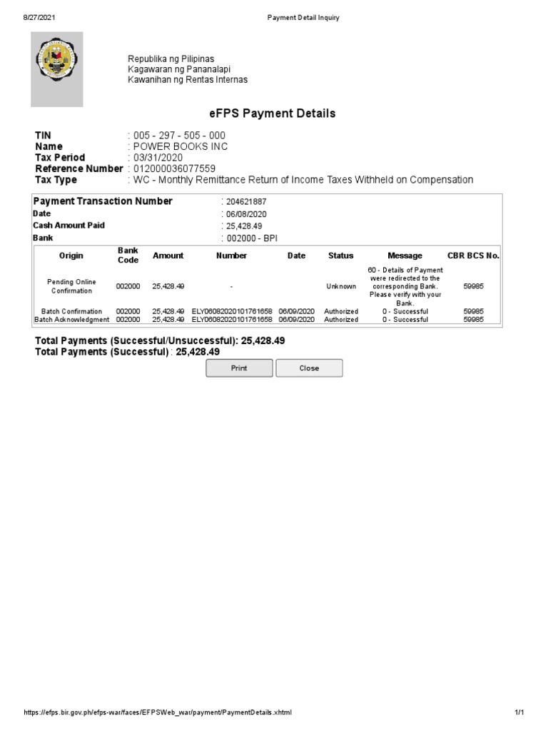 eFPS Payment Details | PDF | Wage | Economies
