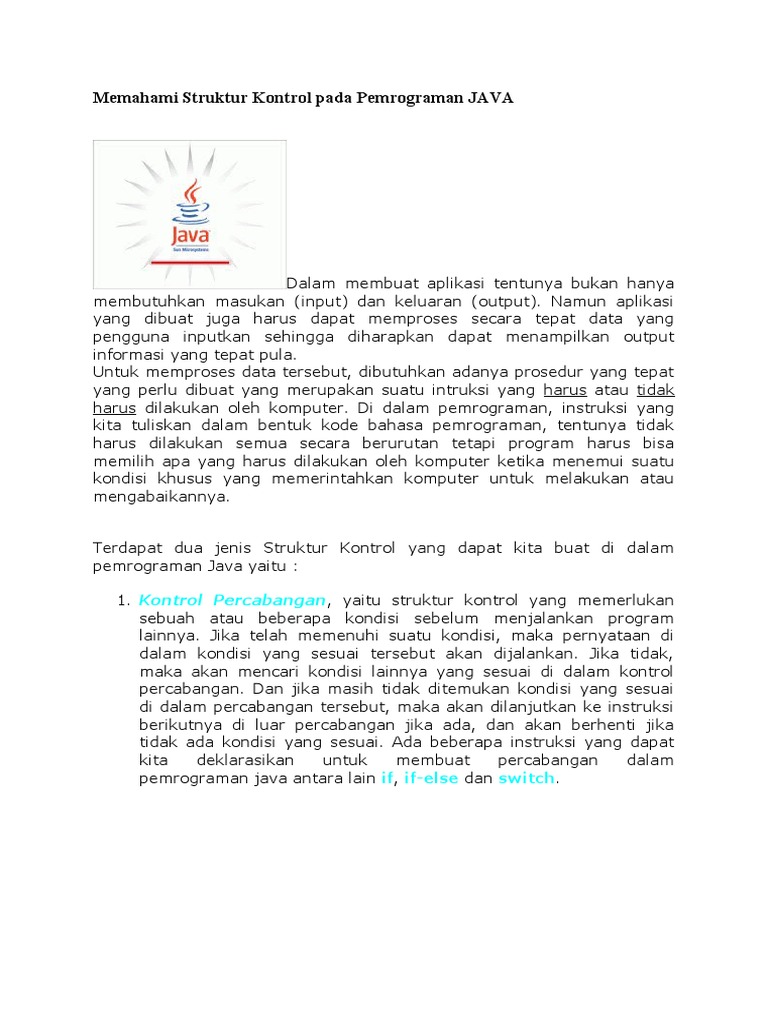 Memahami Struktur Kontrol Pada Pemrograman JAVA | PDF