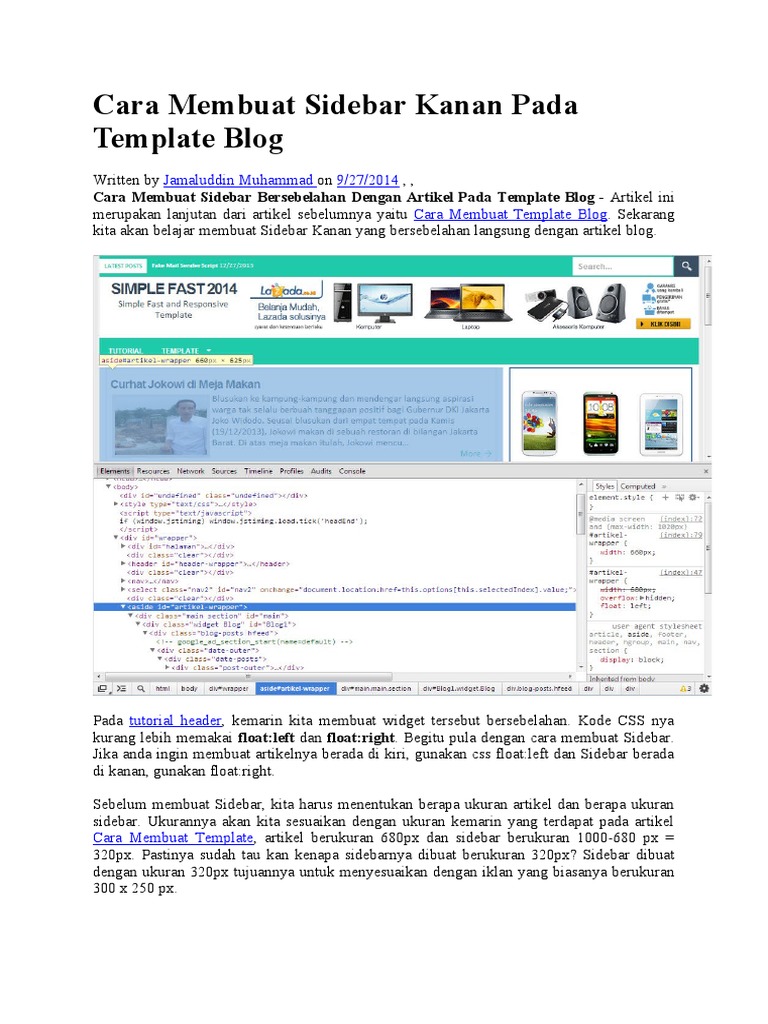 Cara Membuat Sidebar Kanan Pada Template Blog | PDF