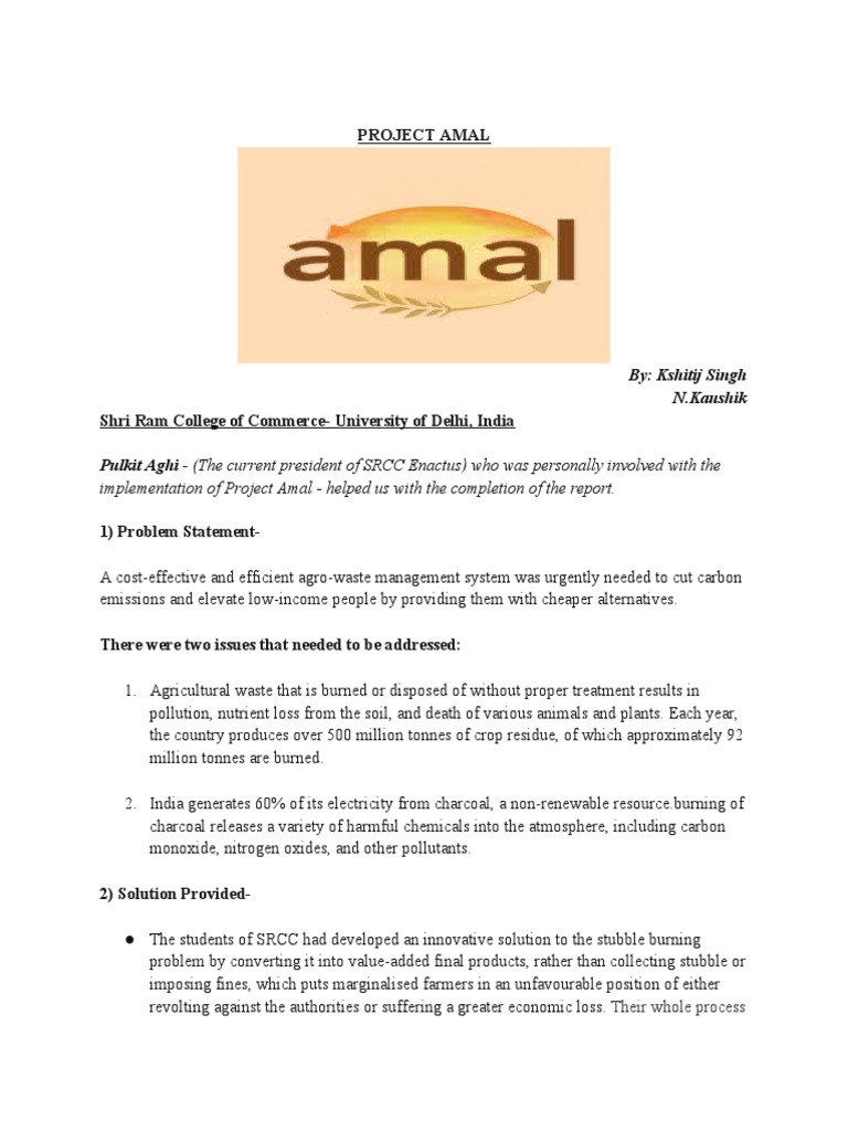 Project Amal: By: Kshitij Singh N.Kaushik | PDF | Coal | Charcoal