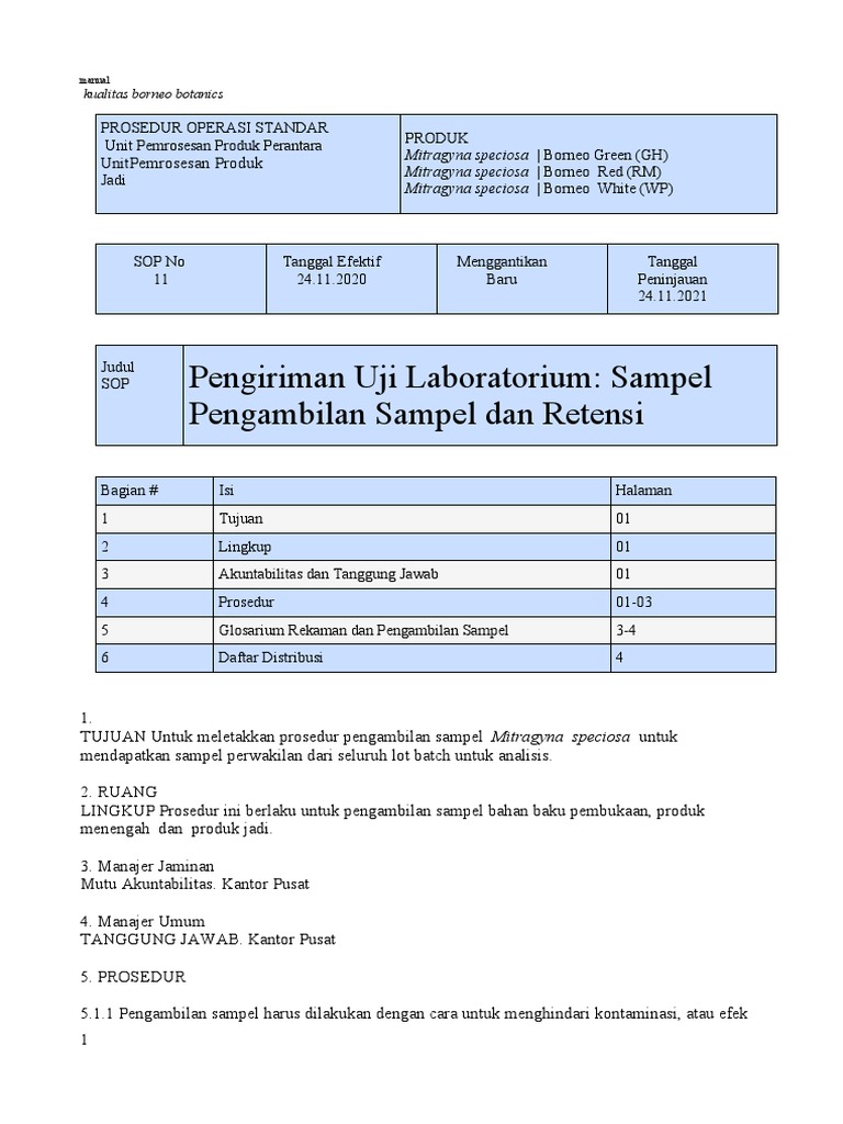SOP 11 Sampling and Retention Surabaya Draft Ari ID | PDF | Teknologi ...