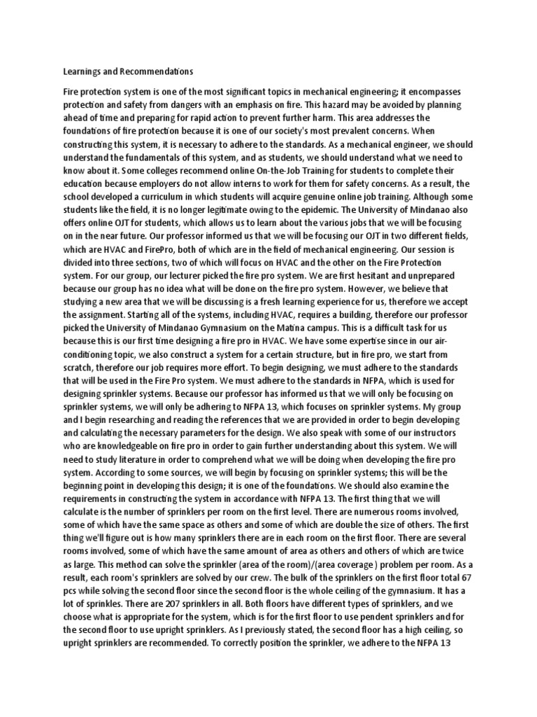 Learnings and Recommendations (OJT) | PDF | Fire Sprinkler System
