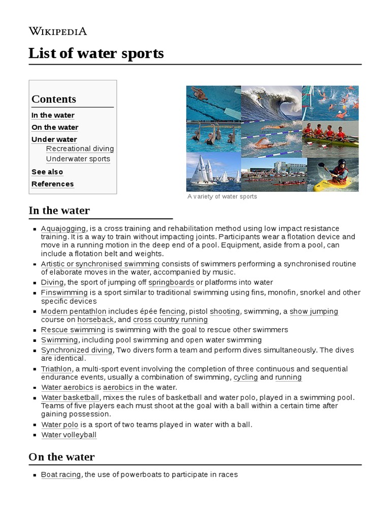 List of Water Sports | PDF | Swimming | Kayak
