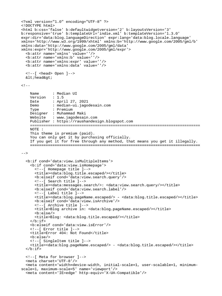 Template Blog Median UI Premium Gratis | PDF | Text | Typography