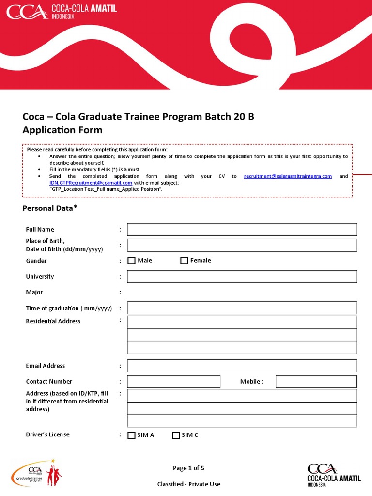 Coca - Cola Graduate Trainee Program Batch 20 B Application Form | PDF ...