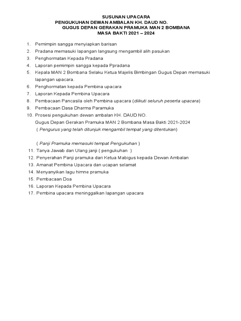 Susunan Upacara Pengukuhan Pramuka | PDF | Agama & Spiritualitas