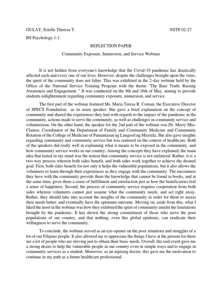 Reflection Paper Webinar | Download Free PDF | Community | Applied ...