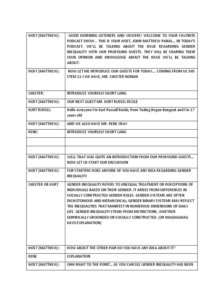 SCRIPT | PDF | Gender Inequality | Gender Studies