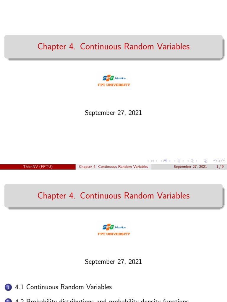 Chapter 4. Continuous Random Variables: September 27, 2021 | PDF | Probability Distribution ...