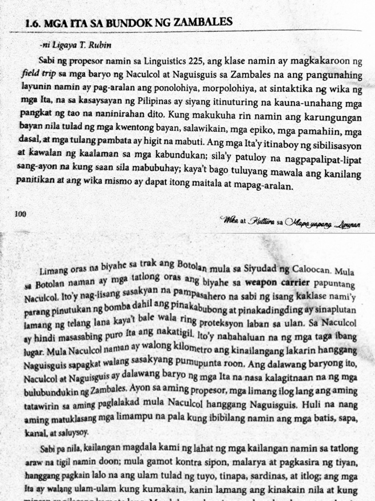 Mga Ita Sa Bundok Ng Zambales At Pintados Pdf