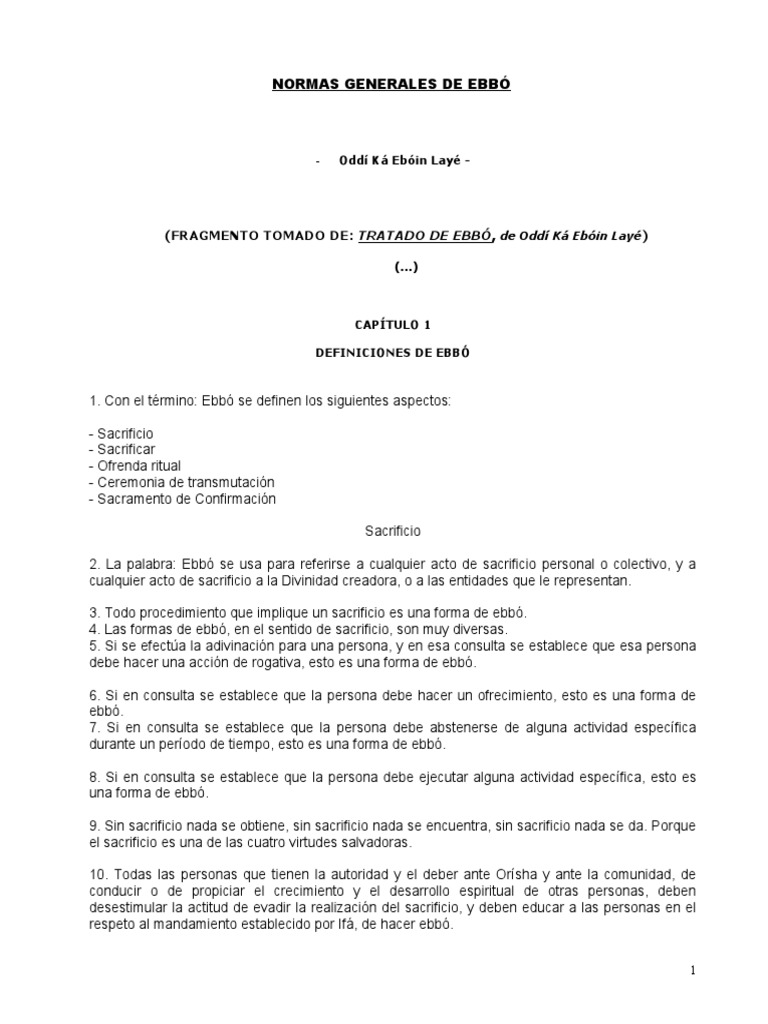 Normas generales sobre los sacrificios rituales conocidos como Ebbó ...