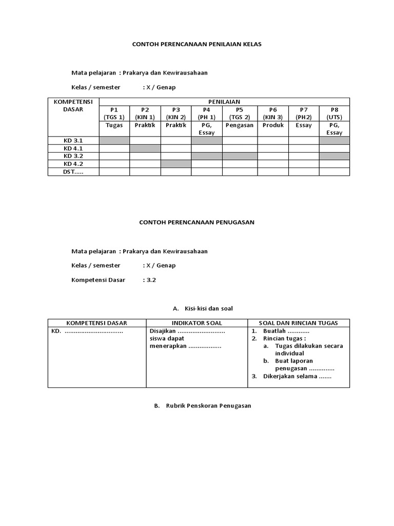 Contoh Perencanaan Penilaian Kelas | PDF