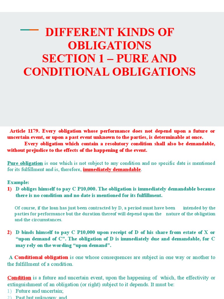Pure and Conditional Obligations Guide | PDF | Breach Of Contract ...