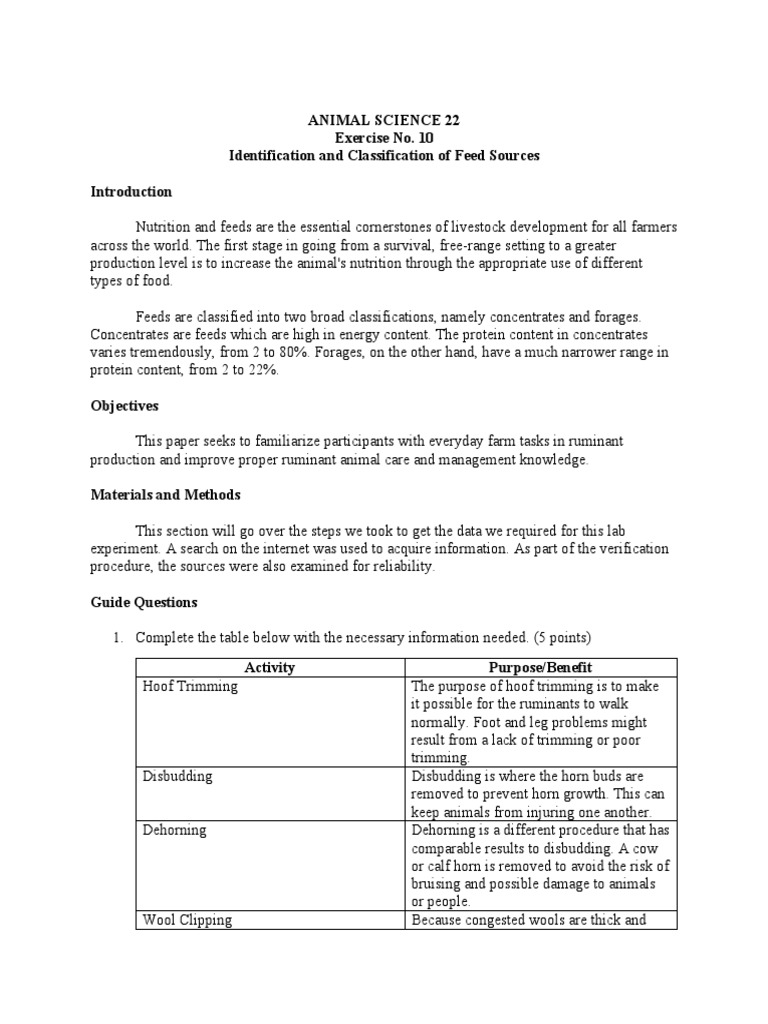 Animal Science (Identification and Classification of Feed Sources ...