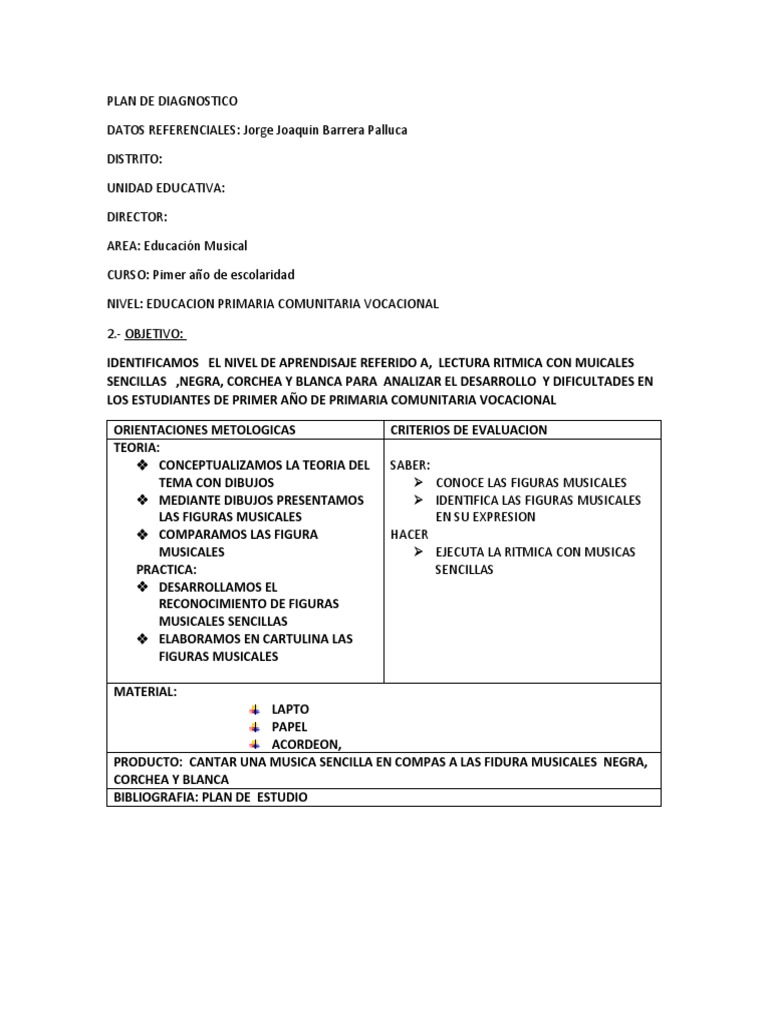Plan de Diagnostico Arreglado | PDF | Evaluación | Ritmo