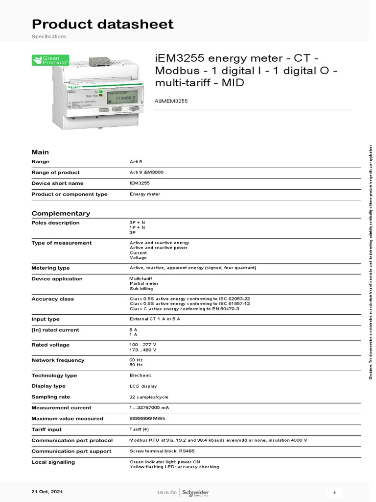 iEM3255 energy meter specifications | PDF | Electricity | Manufactured ...